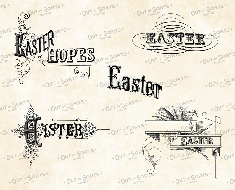 Vintage Easter Words and Phrases, Spring Clipart, Antique Easter ...
