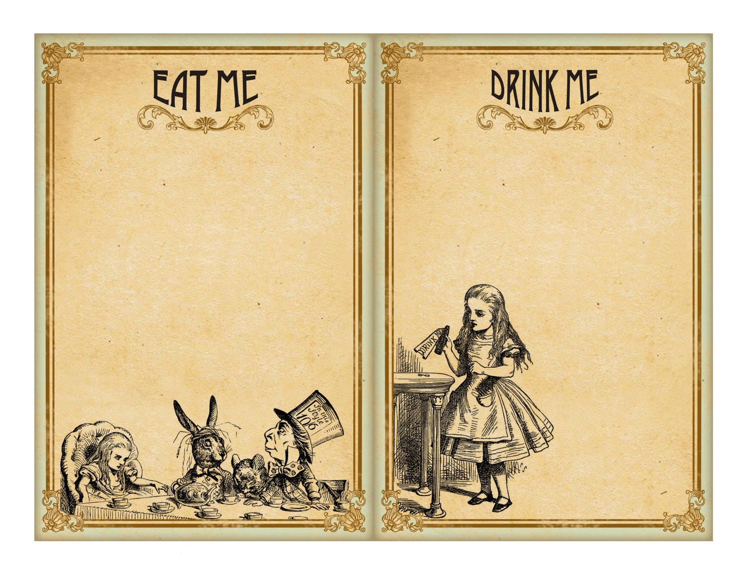 Alice in Wonderland Menu and Drink Card Set, Eat Me Drink Me, Printable ...