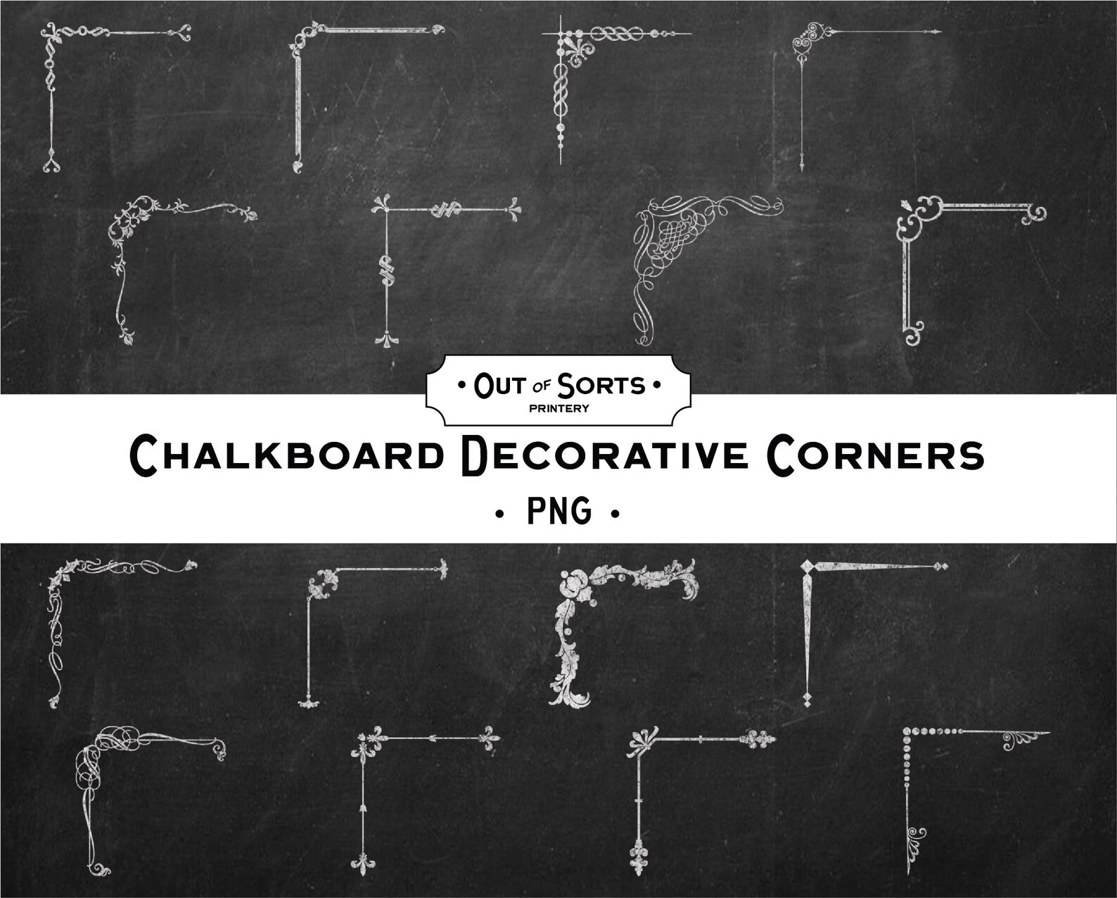 Chalkboard Decorative Corners Set, Vintage Clip Art, Chalk Frames, PNG ...