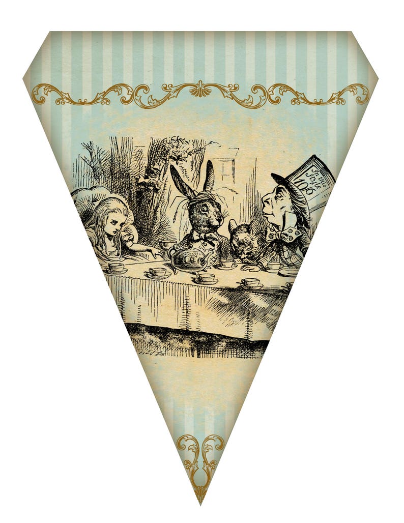 Blue Alice in Wonderland Banner, Printable Bunting, Tea Party ...