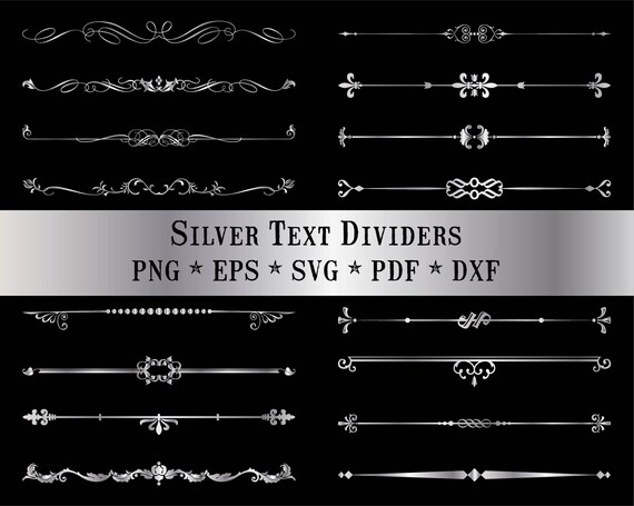 Silver Text Dividers Decorative Frames Border Clipart SVG | Etsy
