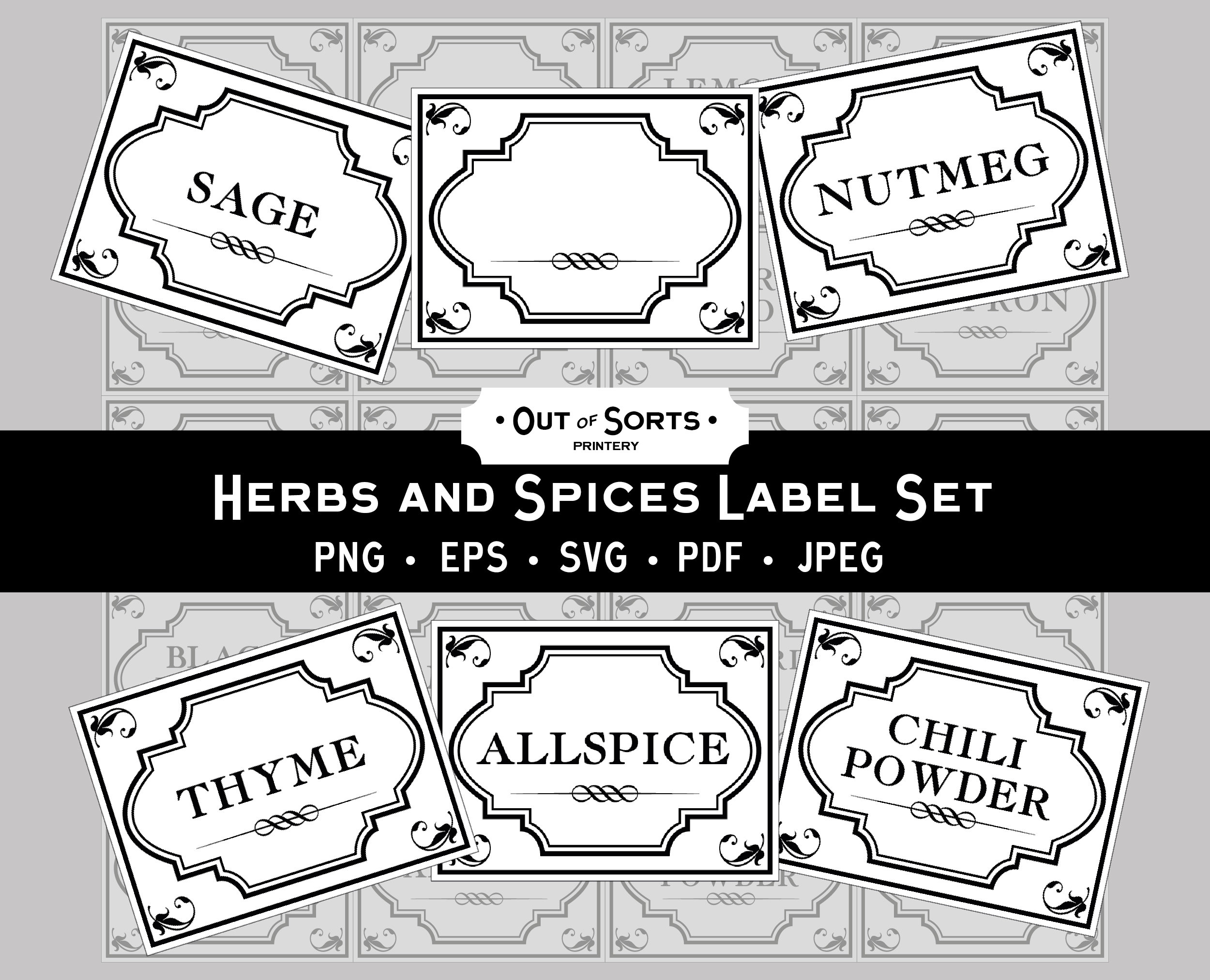 Printable Herbs and Spices Labels, SVG Cut File, Size Labels, Herb and ...
