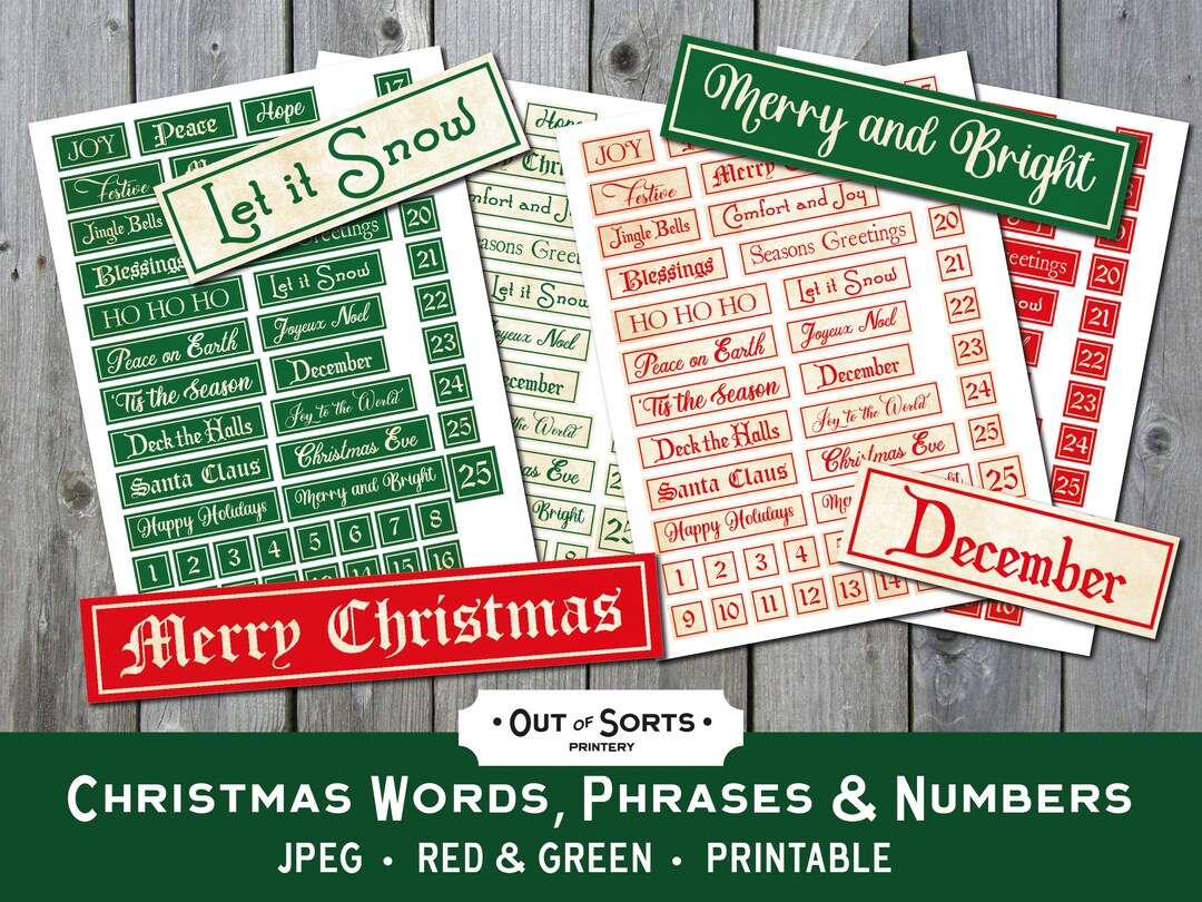 Christmas Words, Phrases & Numbers, Holiday Sayings, Printable Labels ...