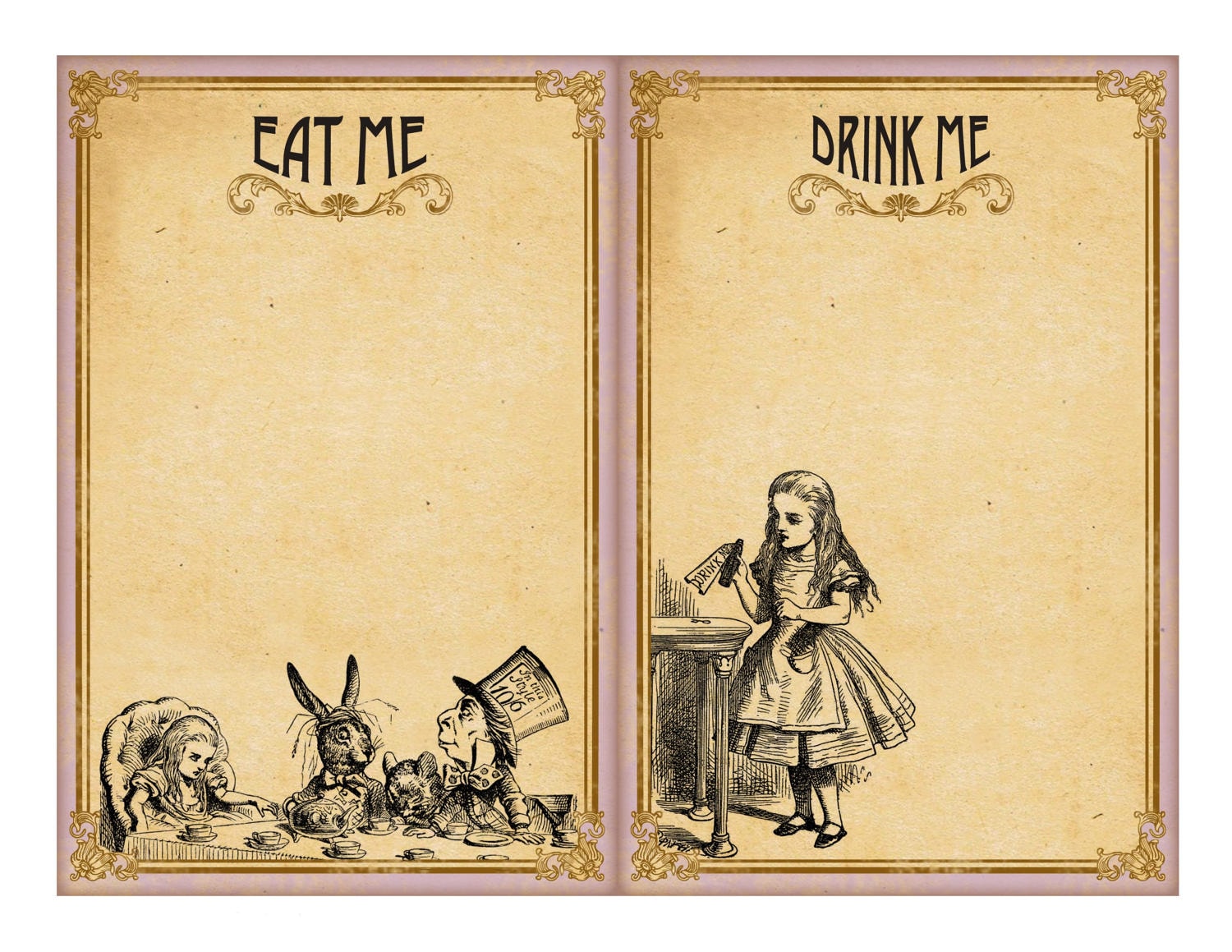 Alice in Wonderland Menu and Drink Card Set, Eat Me Drink Me, Printable ...