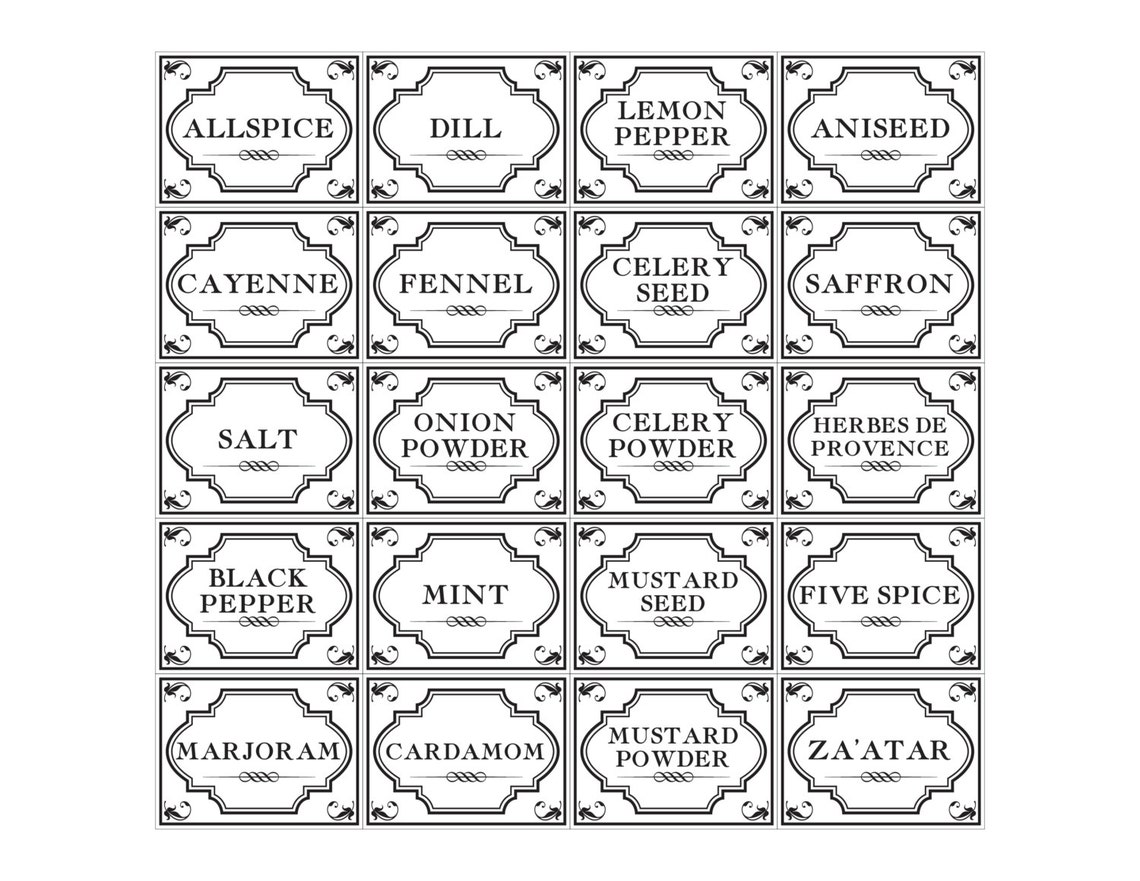 Printable Herbs and Spices Labels, SVG Cut File, Size Labels, Herb and ...
