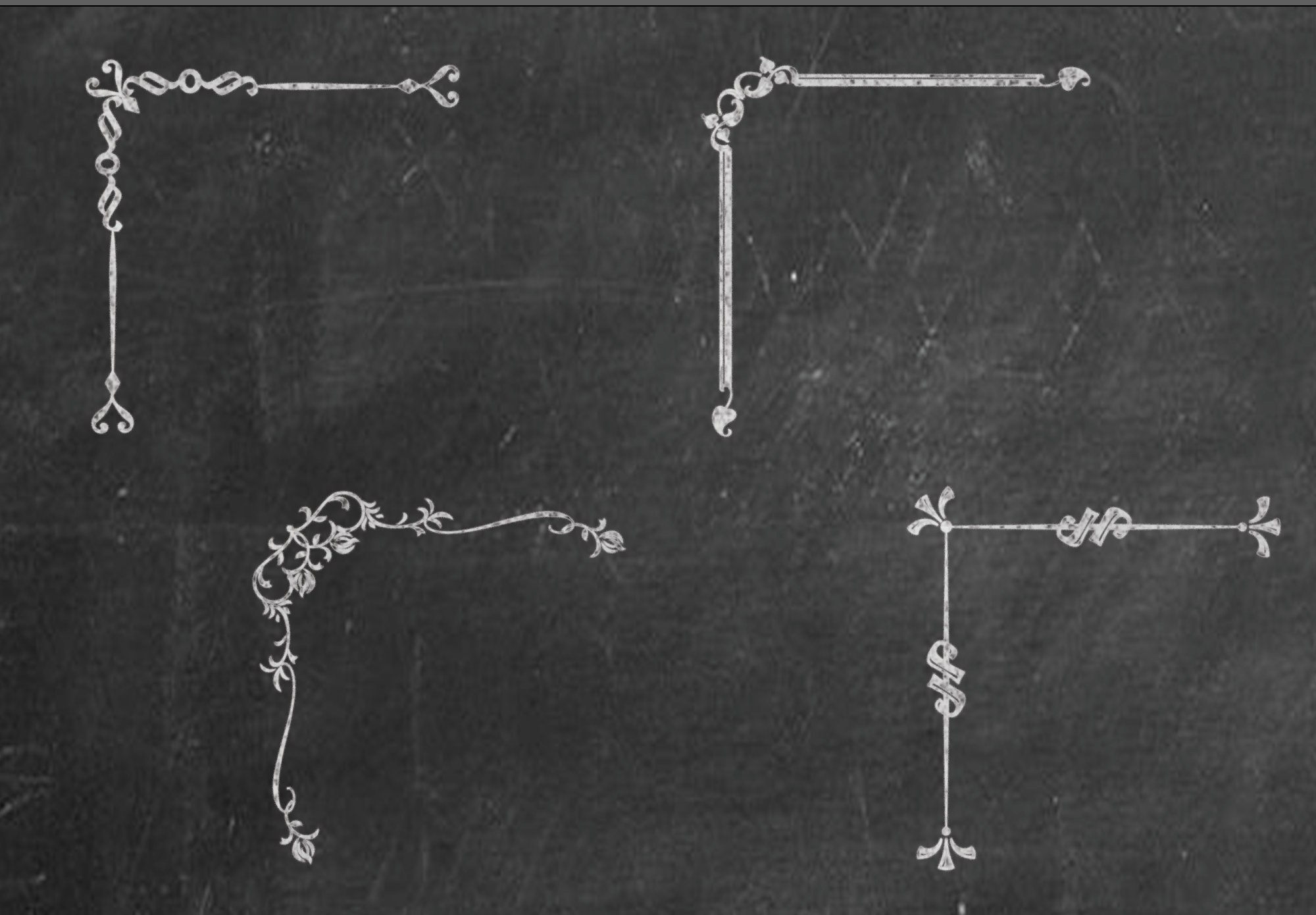 Chalkboard Decorative Corners Set, Vintage Clip Art, Chalk Frames, PNG ...