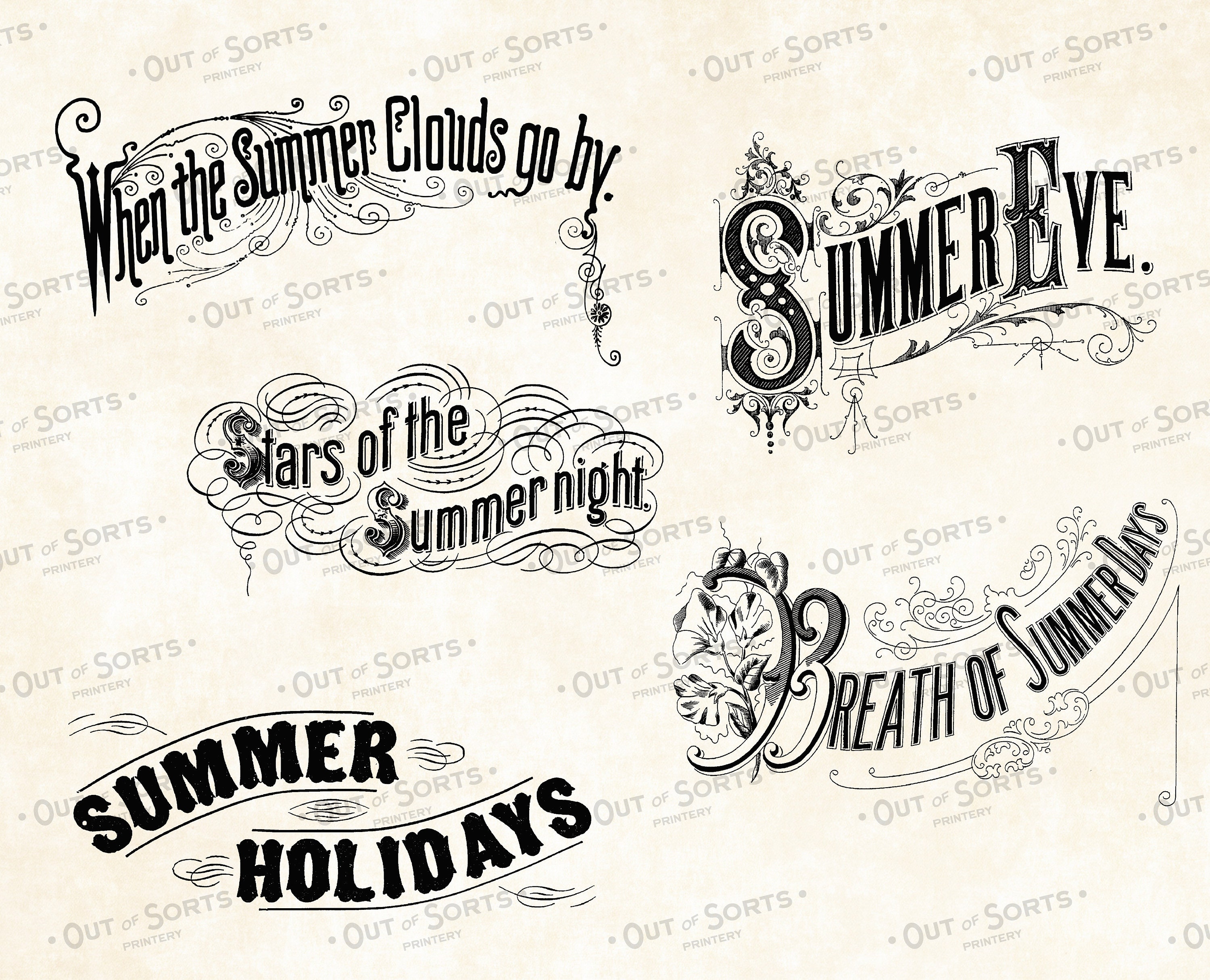 Vintage Summer Words, Phrases Clipart, Summertime Title PNG, Antique ...