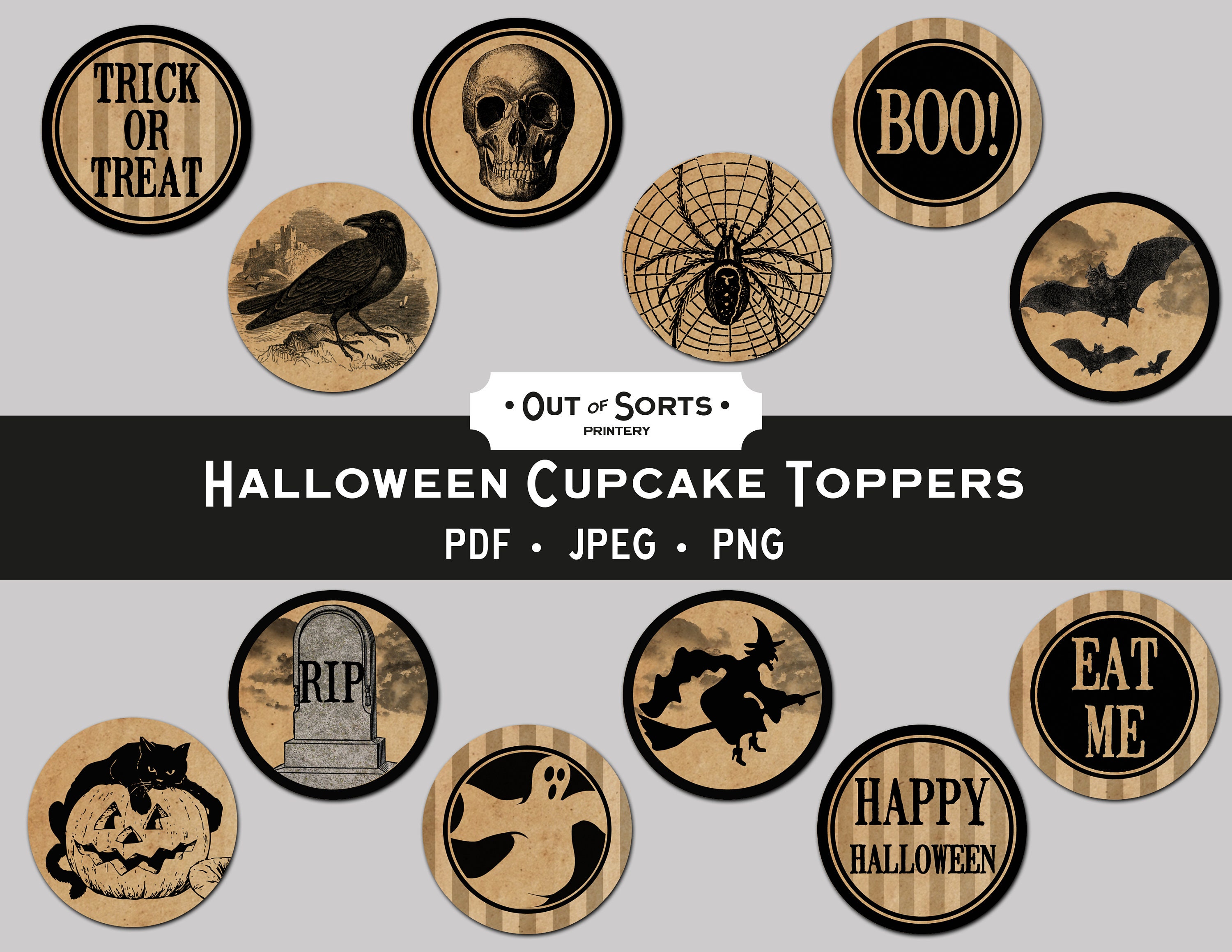 Printable Halloween Cupcake Toppers, Spooky Party Circles, Cake ...
