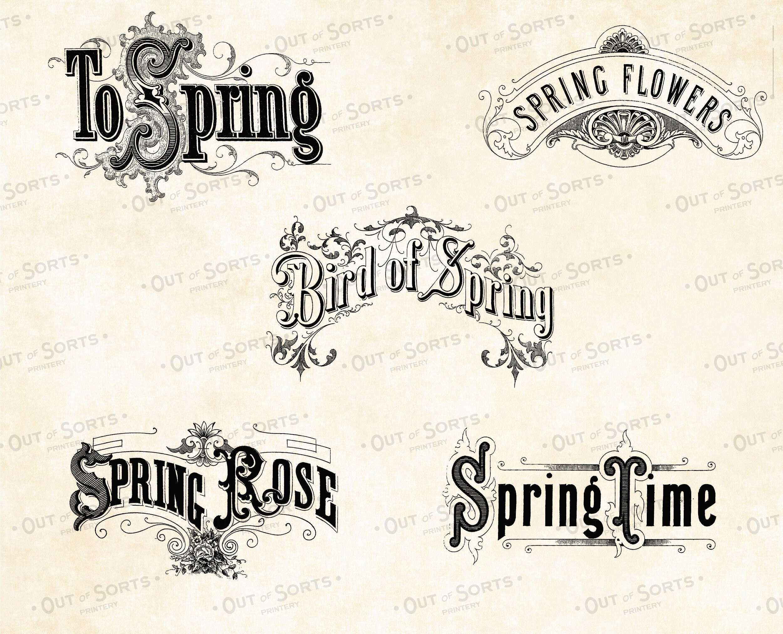 Vintage Springtime Words and Phrases, Spring Sayings Overlays, Antique ...