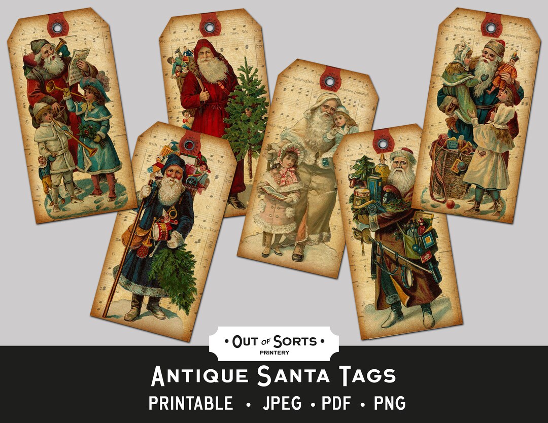 Antique Santa Tags, Printable Christmas Tags, Vintage Santa Gift Cards ...