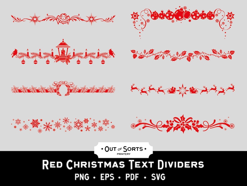 Red Christmas Page Dividers, Text Separators, Holiday Borders SVG ...