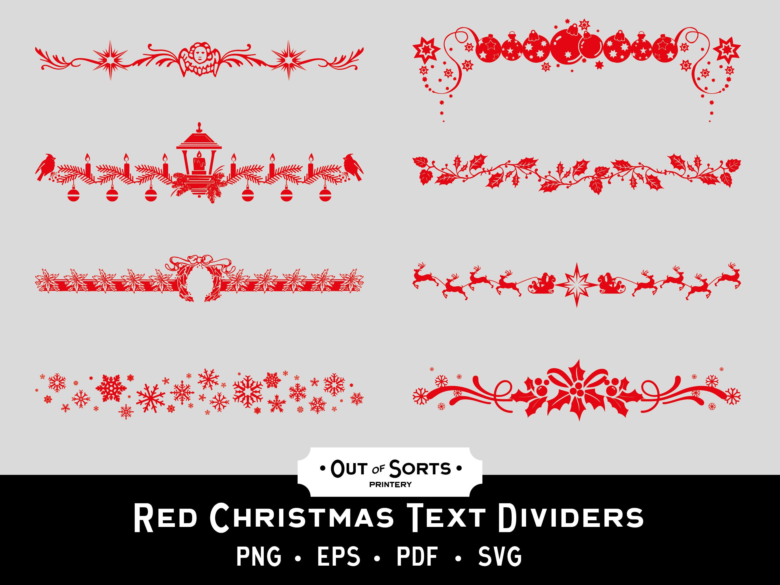 Red Christmas Page Dividers, Text Separators, Holiday Borders SVG ...