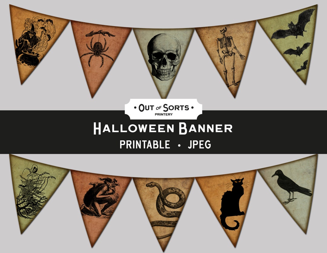 Spooky Halloween Banner, Printable Party Decoration, Wall Hanging ...