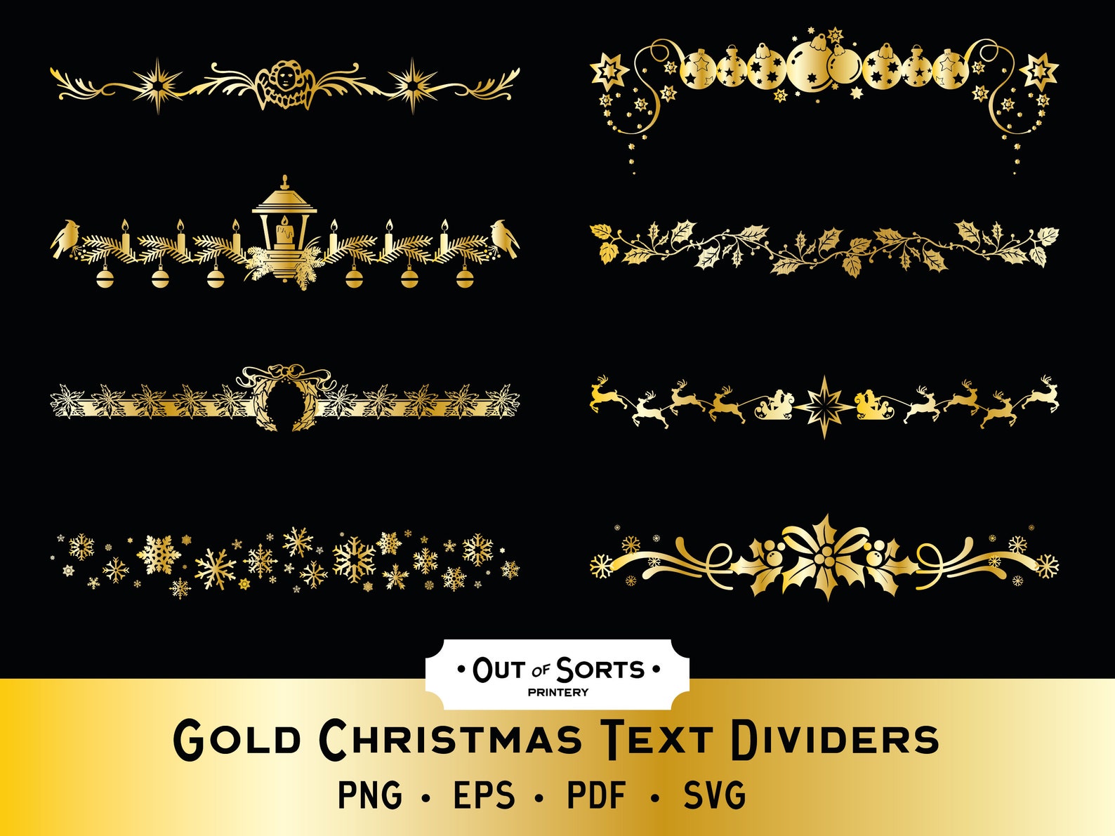 Gold Christmas Text Dividers, Page Separators, Decorative Elements SVG ...
