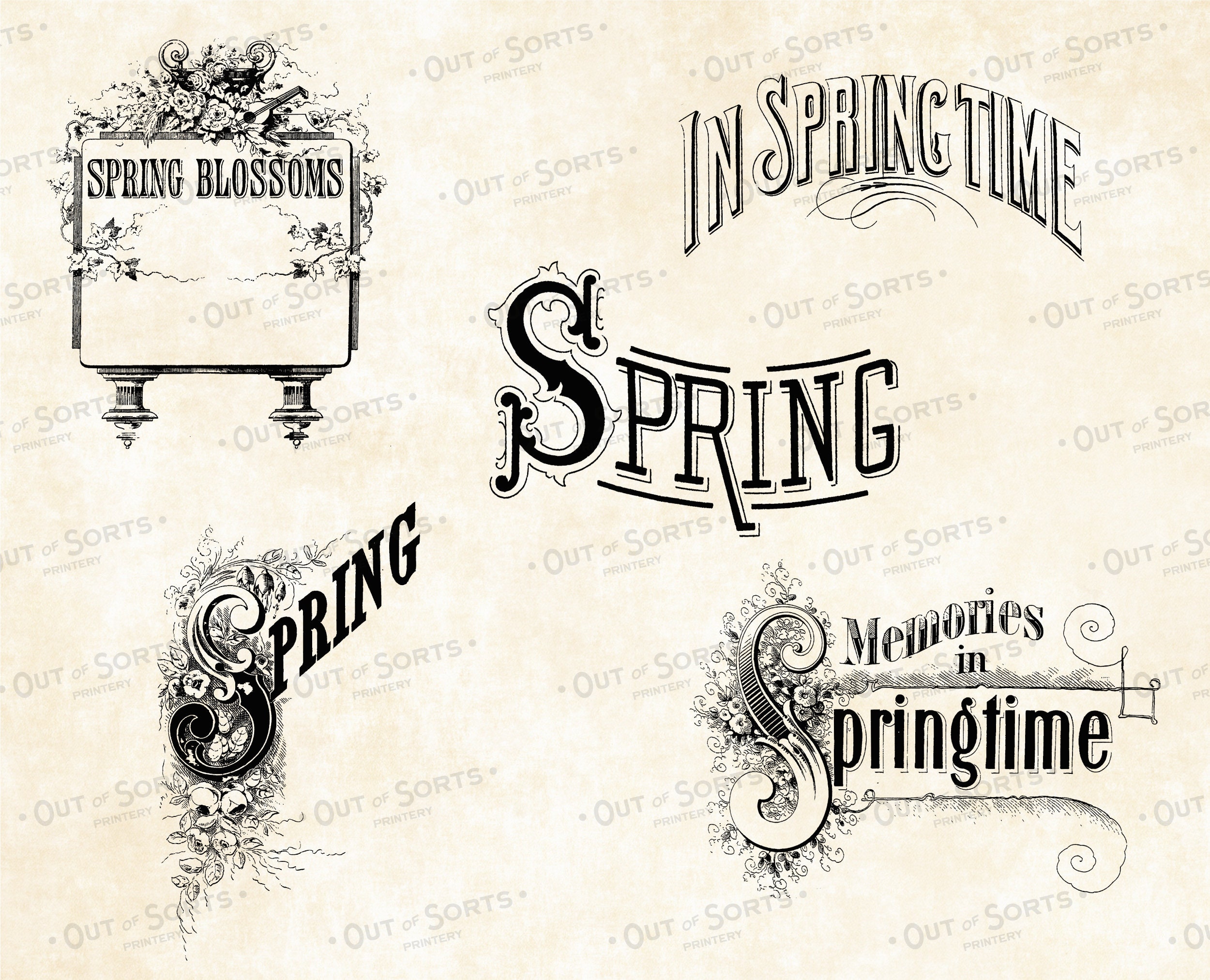 Vintage Springtime Words and Phrases, Spring Overlays, Antique Easter ...
