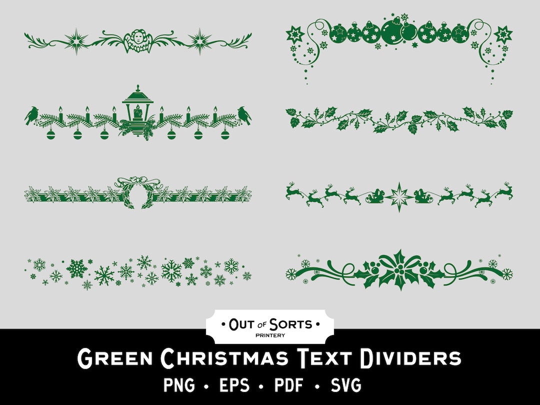 Green Christmas Text Dividers, Page Separators, Holiday Borders SVG ...