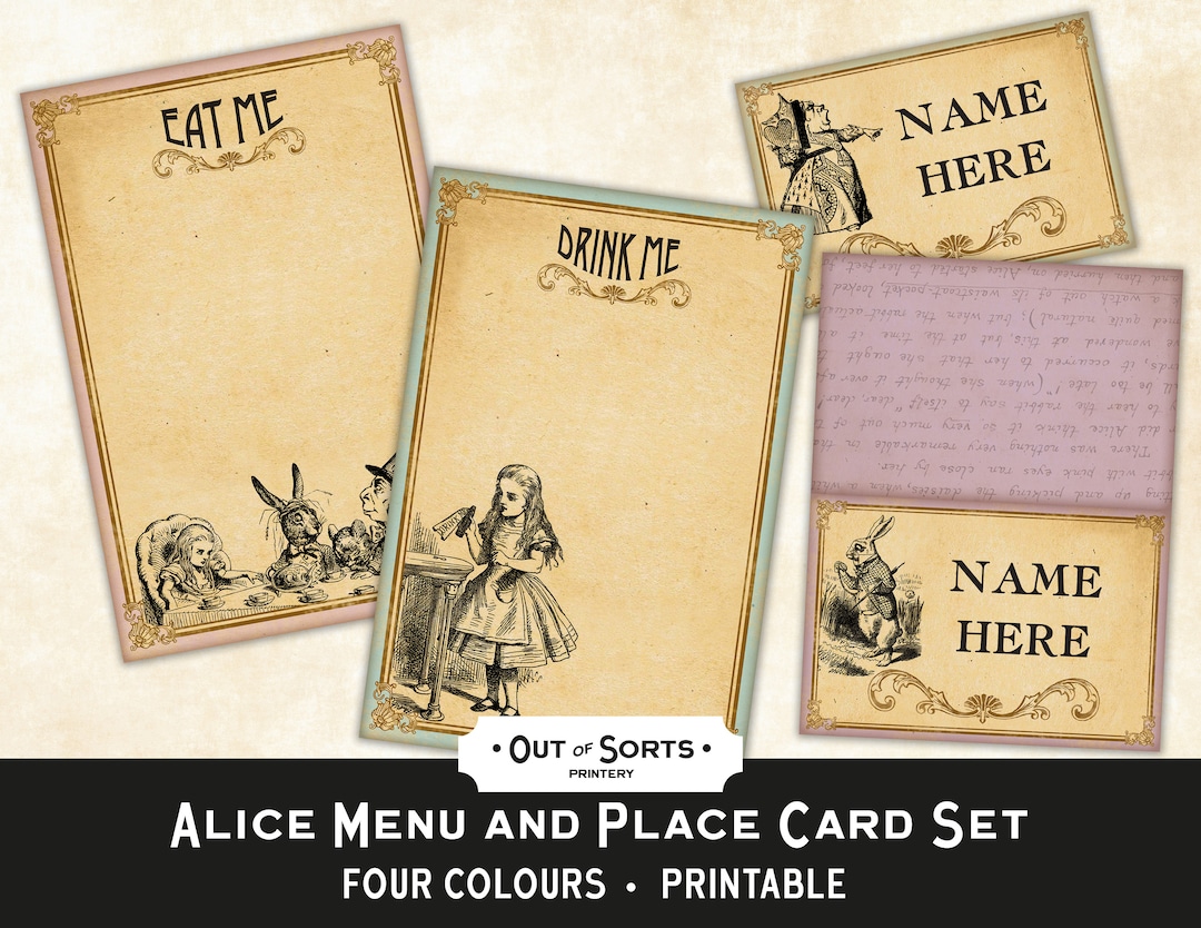 Alice in Wonderland Table Set, Alice Menu Card, Alice Drink Card, Alice ...