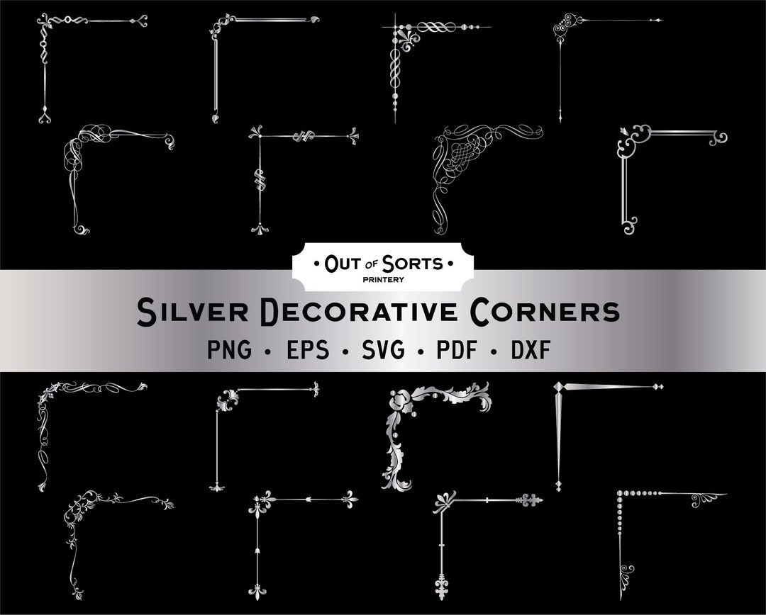 Silver Decorative Corners, SVG Ornaments, Silver Clip Art, Vintage ...