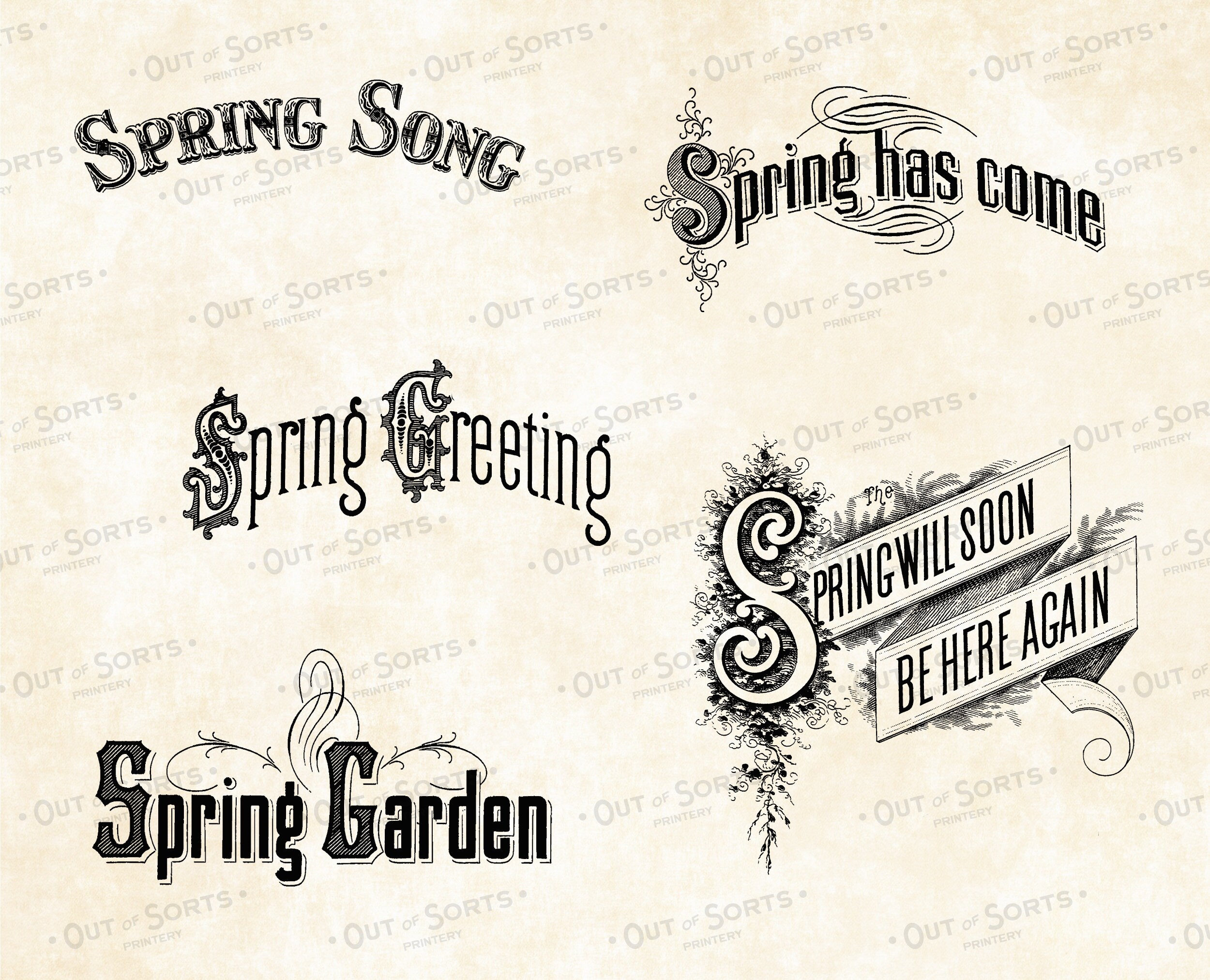Vintage Springtime Words and Phrases, Spring Sayings Overlays, Antique ...