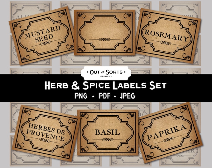 Printable Herbs and Spices Labels, SVG Cut File, Size Labels, Herb and ...