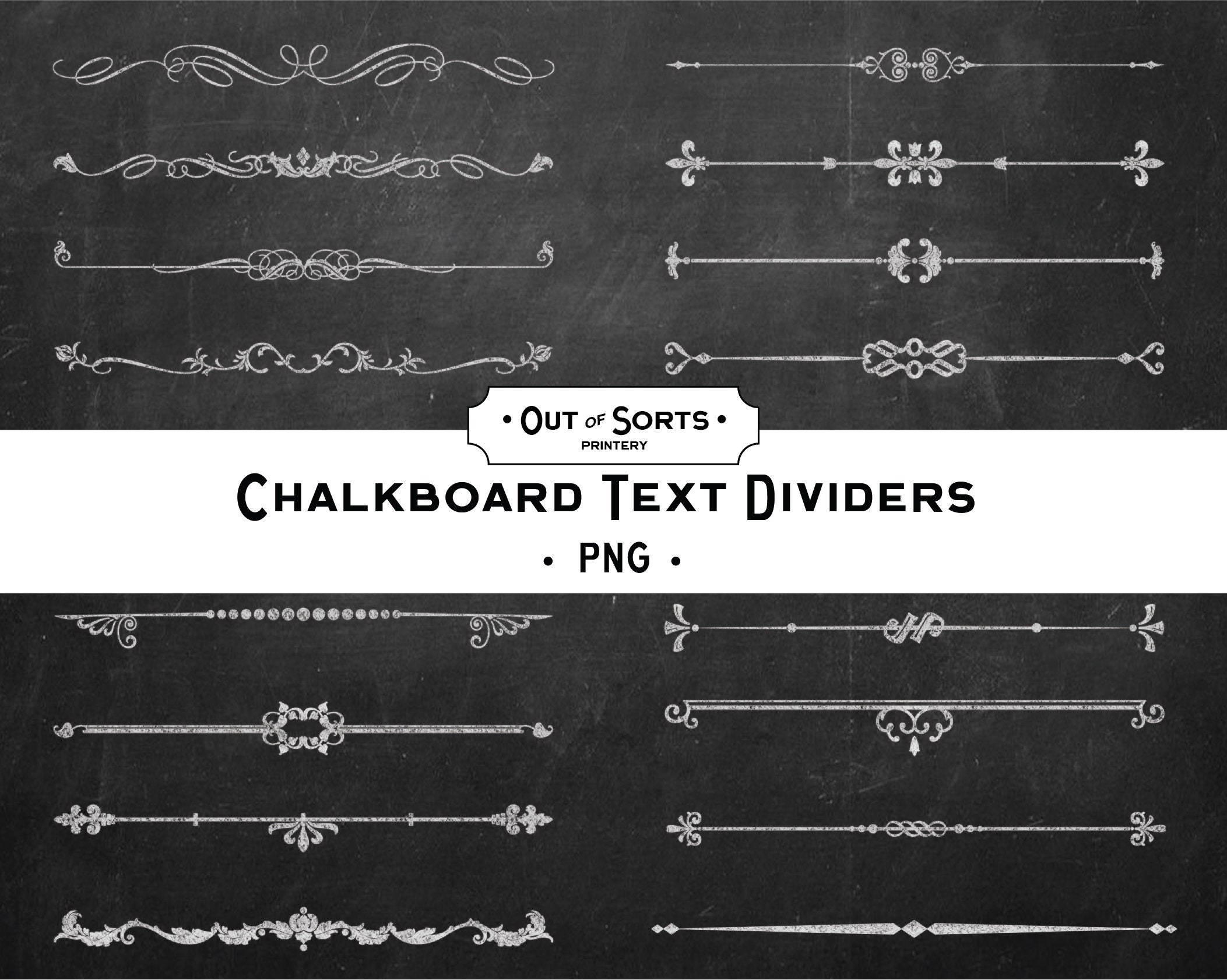 Chalkboard Text Dividers, Decorative Clipart, Chalk Borders, PNG Frames ...