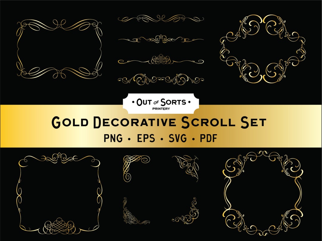 Gold Scrolls and Flourishes, Decorative Ornaments, Gold Swirls SVG ...