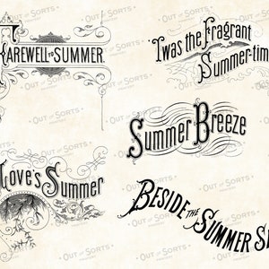 Vintage Summer Words, Phrases Clipart, Summertime Title PNG, Antique ...