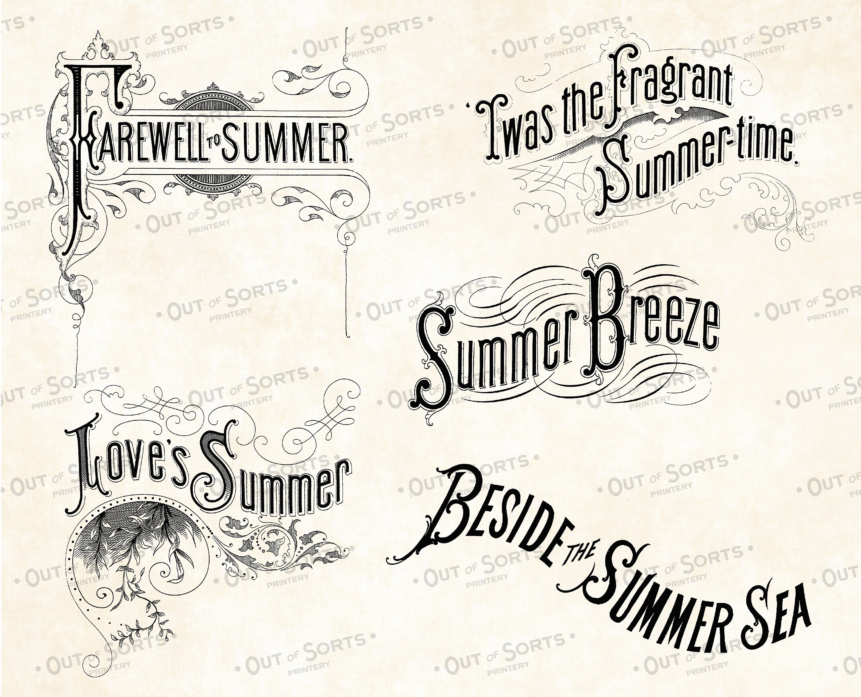 Vintage Summer Words, Phrases Clipart, Summertime Title PNG, Antique ...