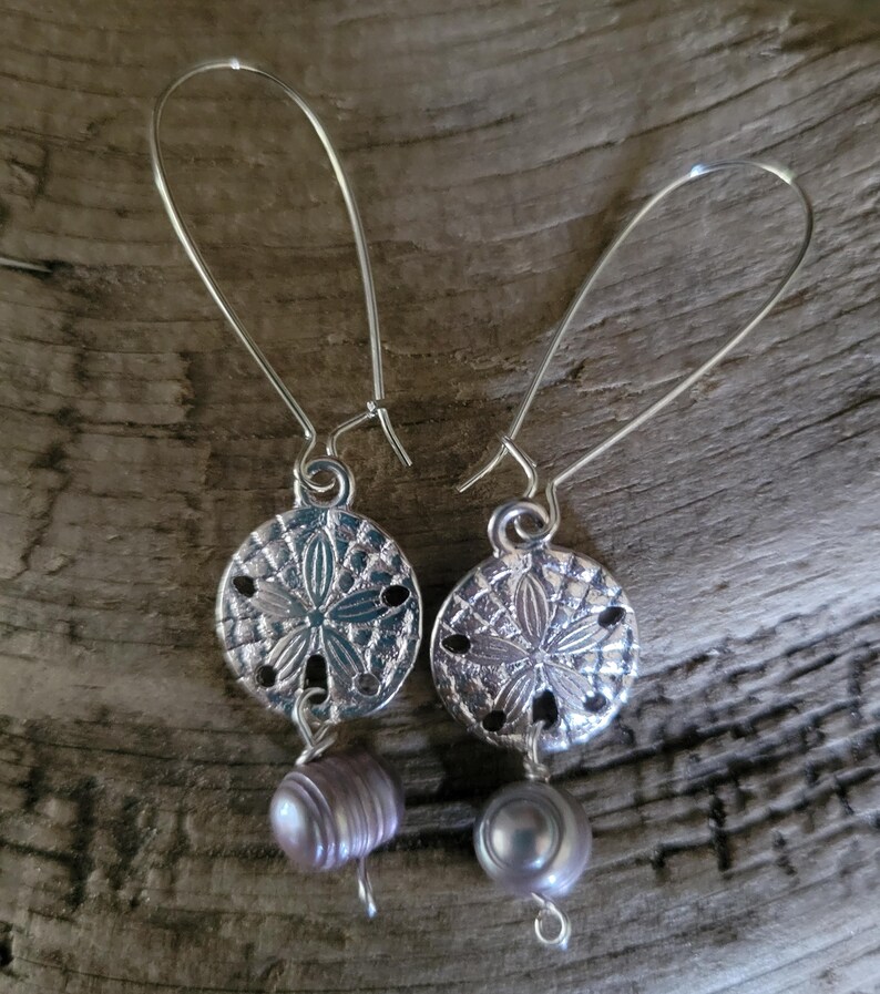 Freshwater Pearl and Silver Sand Dollar Earrings - Etsy