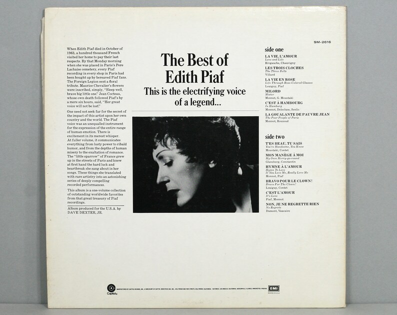 Edith Piaf the Best of Edith Piaf Vintage Vinyl LP Record - Etsy