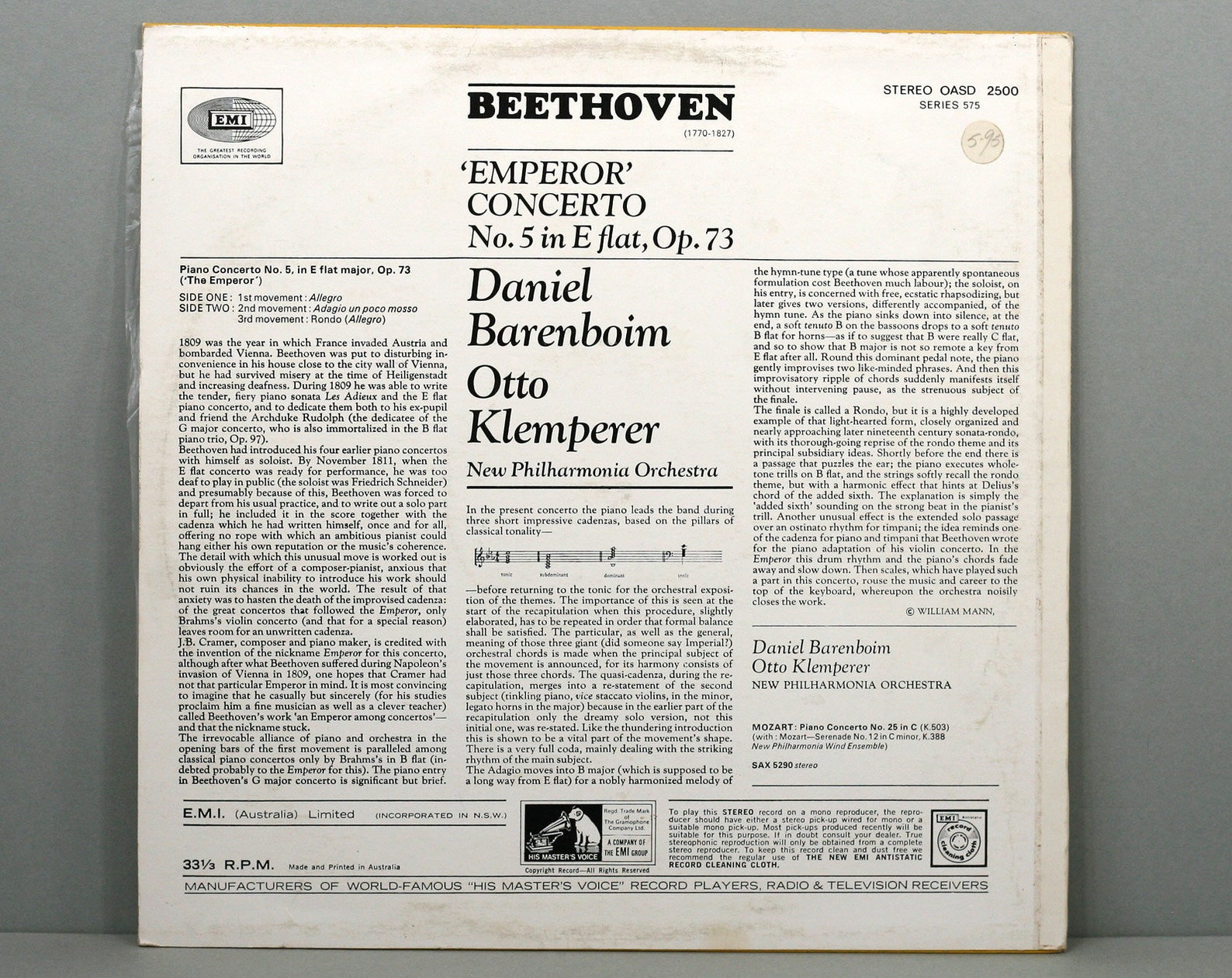 Beethoven Emperor Concerto Vintage Vinyl LP Record Album Daniel ...