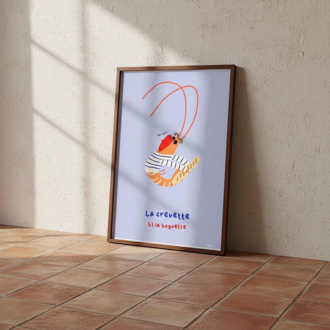 Cute Shrimp Digital Wall Art - Funny French Cliché Design With Red ...