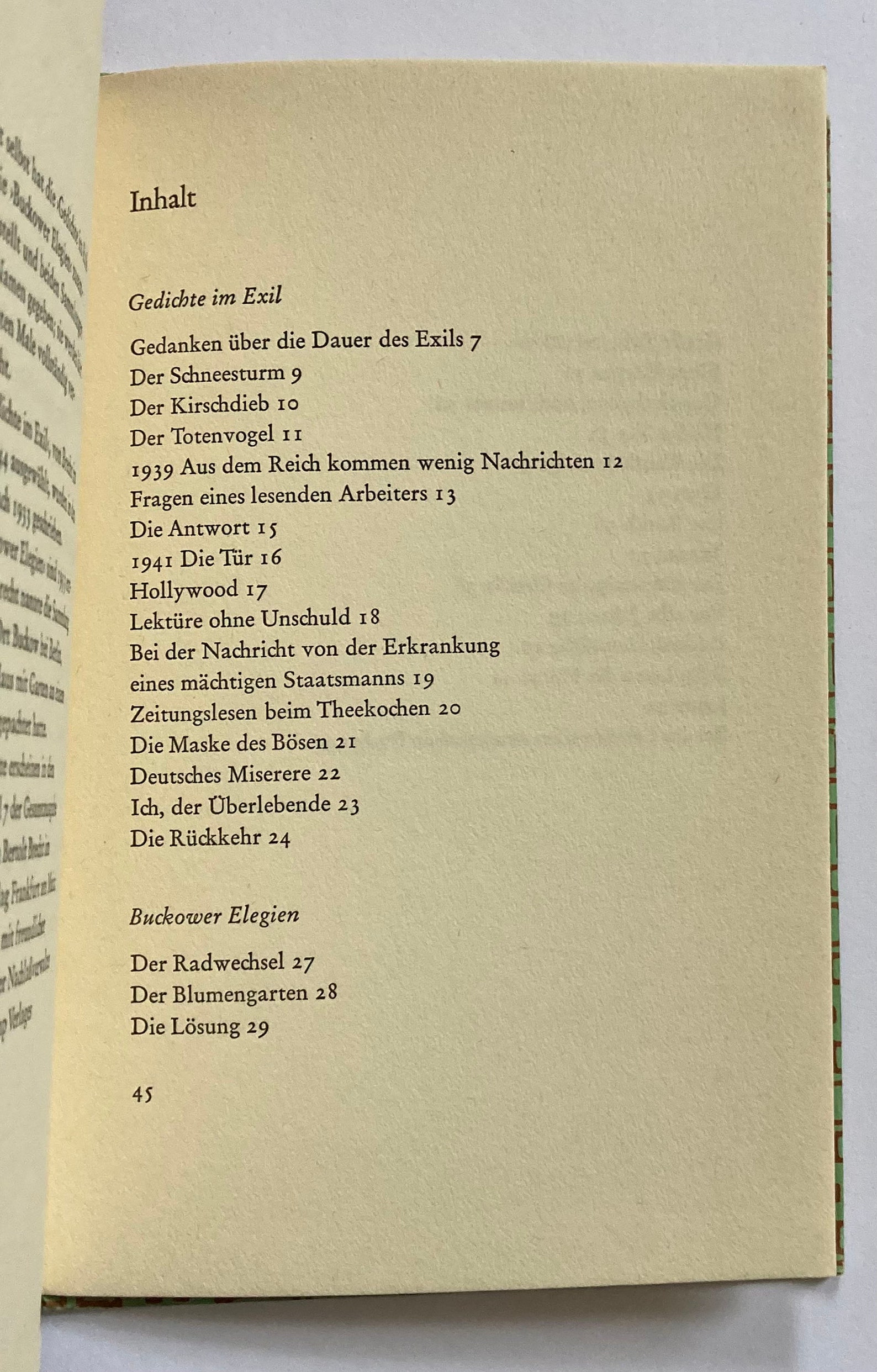 Gedichte Im Exil (stories in Exile) and Buckower Elegien (buckower ...