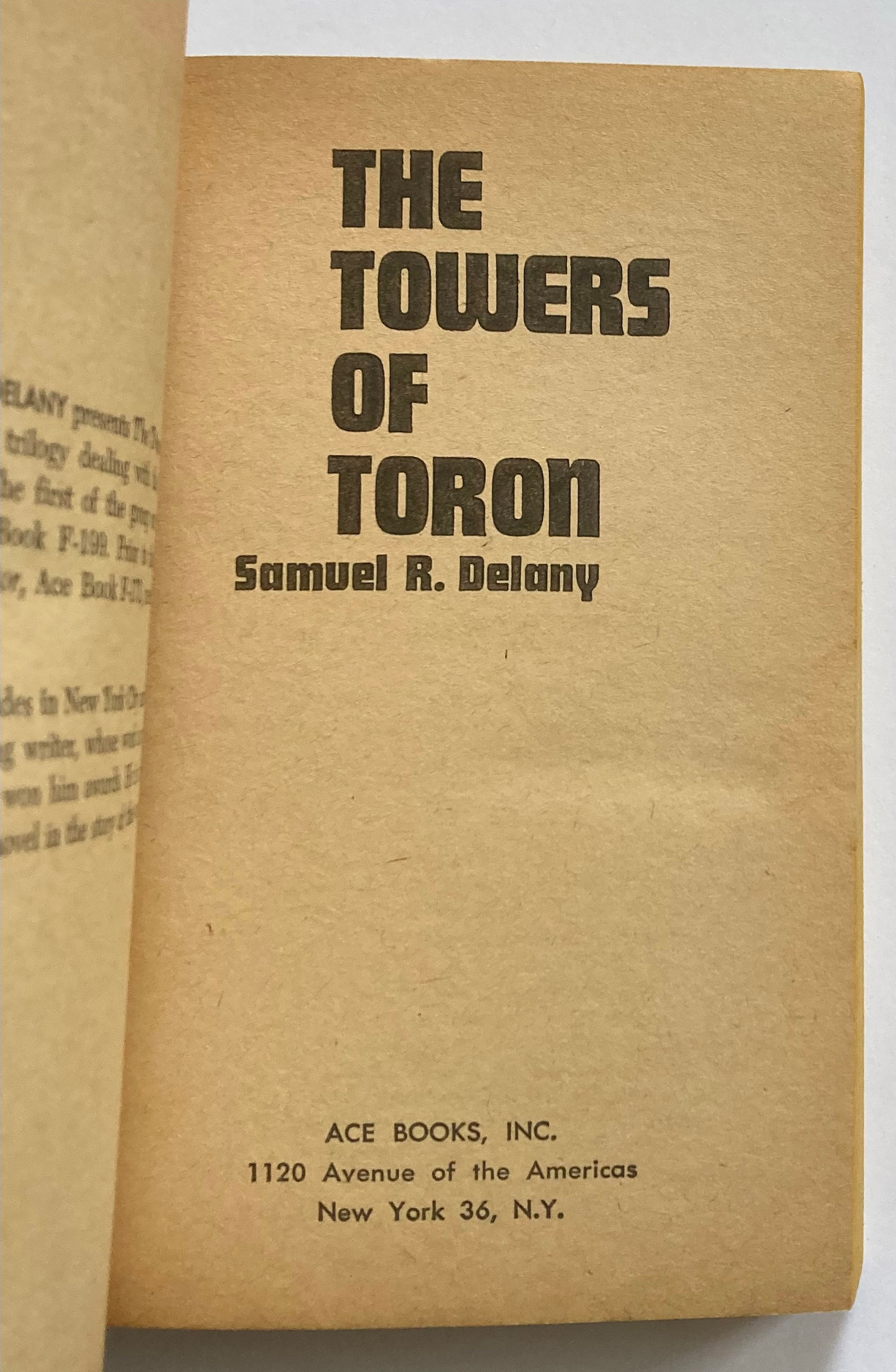 The Towers of Toron by Samuel R. Delany / the Lunar Eye by Robert Moore ...