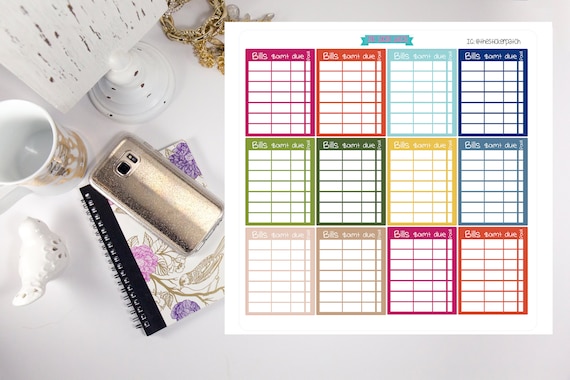 Full Box Bill Due Sticker Stickers for Planners Journals | Etsy