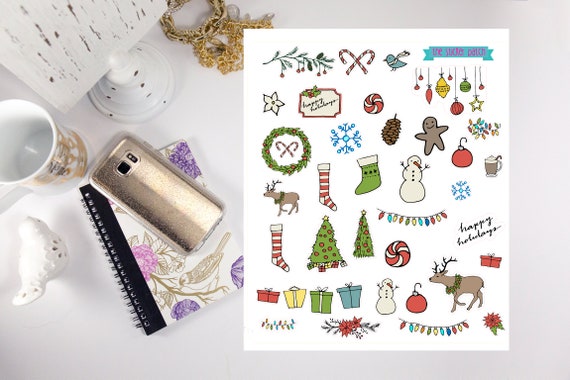 Cute Christmas Icons Planner Stickers Stickers for Planners - Etsy