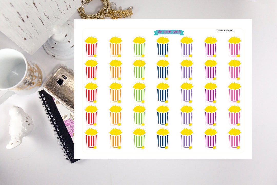 Colorful Popcorn Planner Stickers - Stickers for Planners, Journals ...