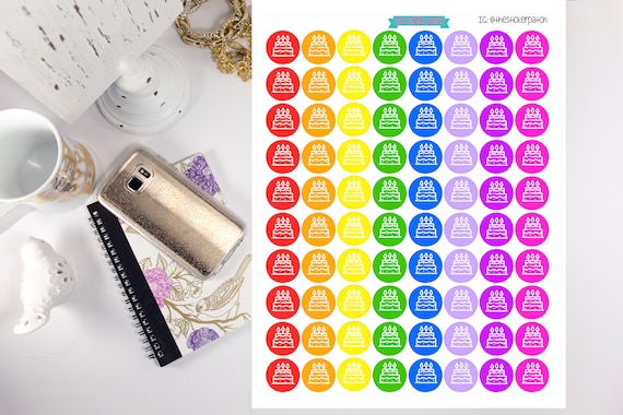 Birthday cake circle planner stickers stickers for planners | Etsy