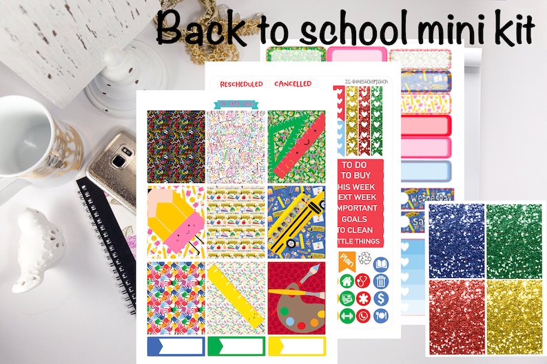 NEW FORMAT Back to School Mini Kit Planner Stickers Glitter - Etsy