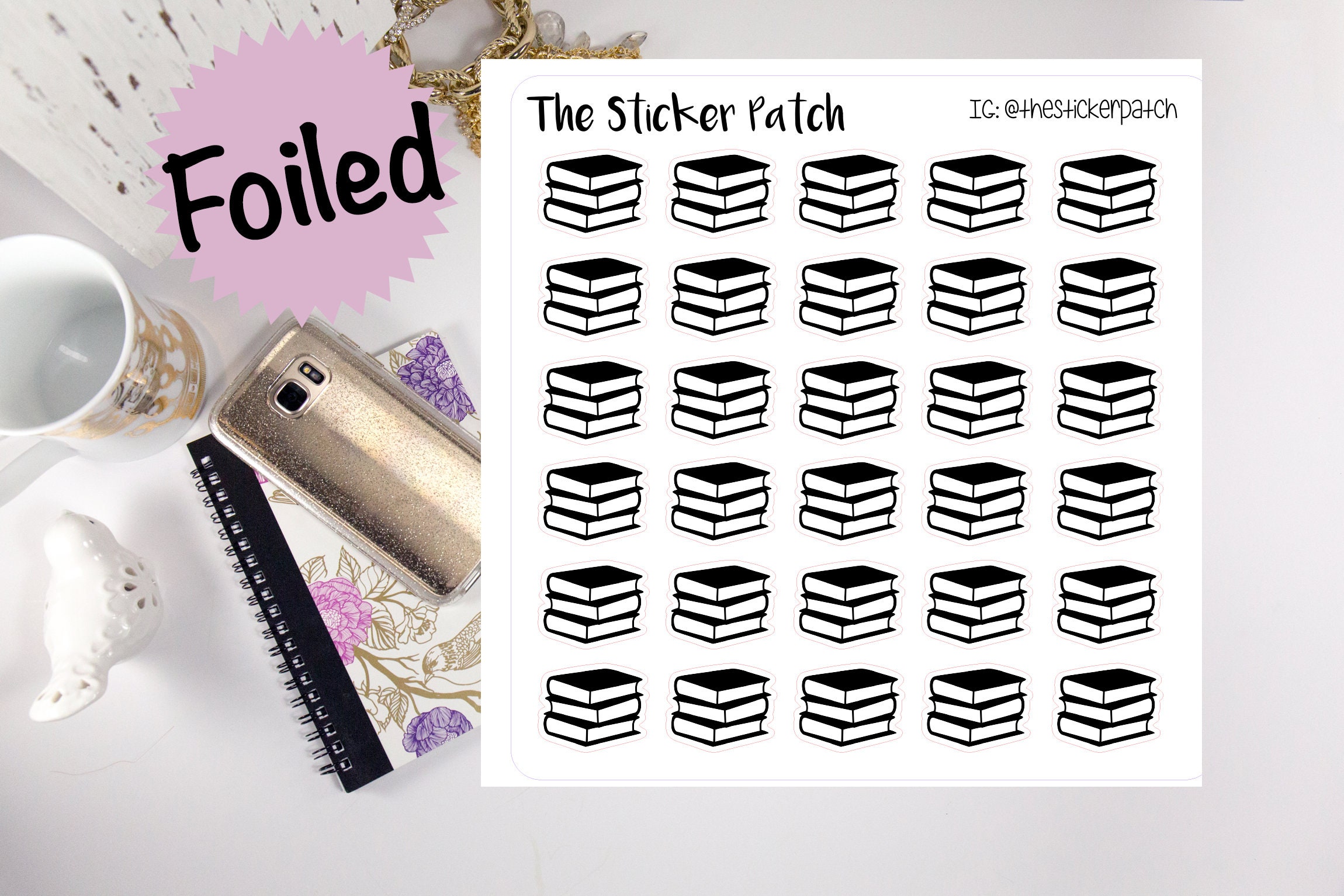 FOILED Stacks of Books Planner Stickers stickers for | Etsy