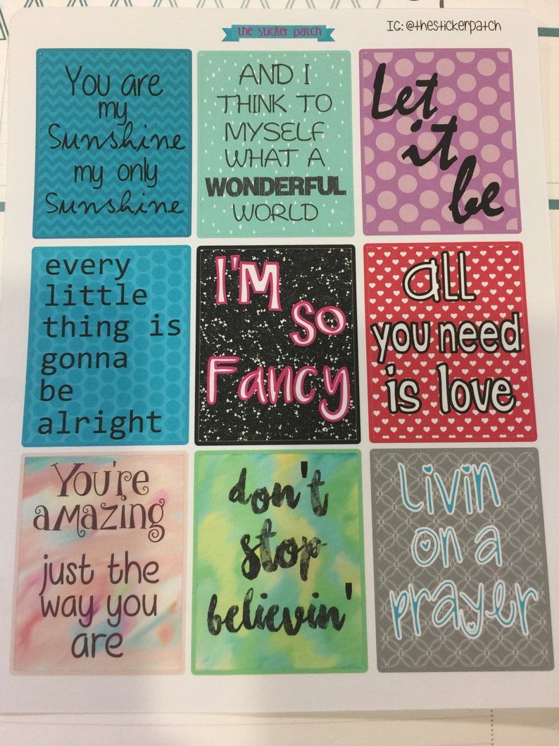 Motovational Song Lyric Planner Stickers - Stickers for Planners ...