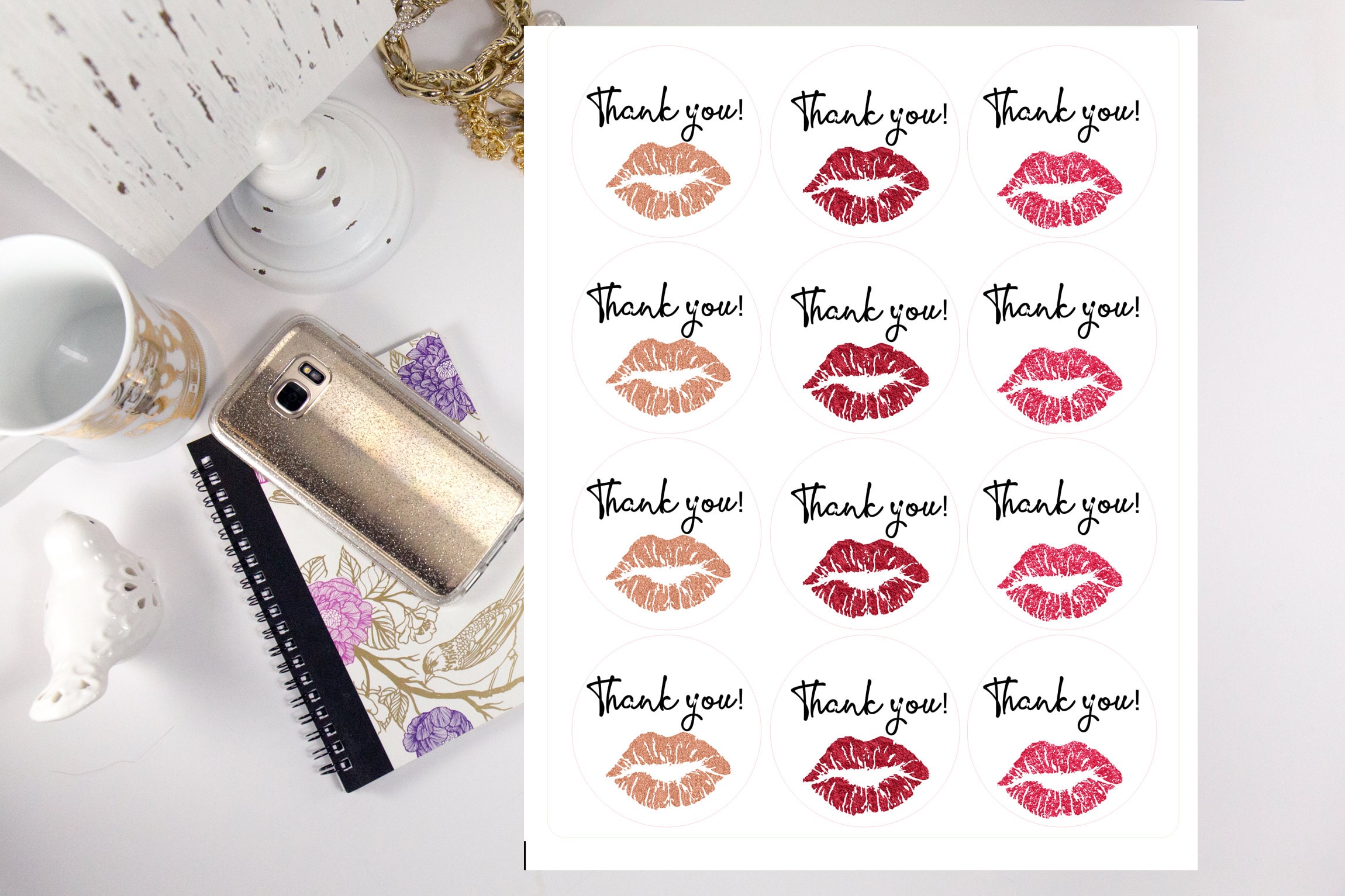 Thank You Lips Stickers - Stickers for Planners, Journals, Scrapbooks ...