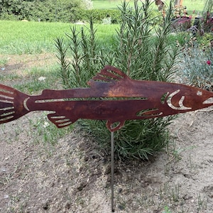 Rusty Metal Lake Trout Wall and Garden Art Made Out of Steel With Matte ...