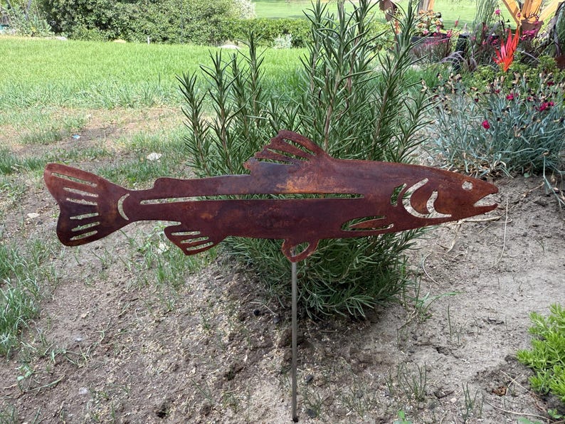 Rusty Metal Lake Trout Wall and Garden Art Made Out of Steel With Matte ...