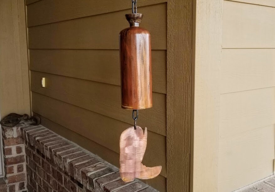 Copper/bronze patina Cowboy boot bell Handmade beautiful sound recycled ...