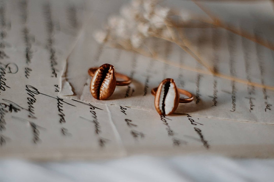 Cowry Shell Electroformed Copper Ring, Natural Cowrie Shell Jewelry ...