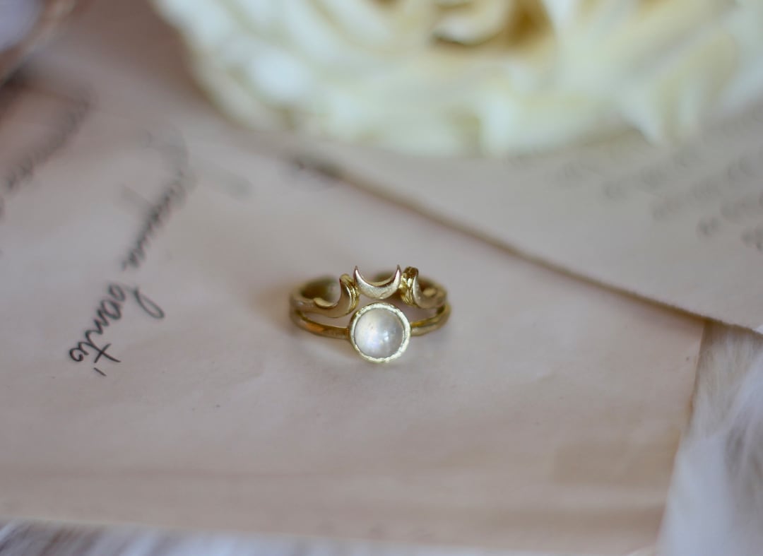 Triple Moon Ring With Moonstone, Moon Phase Gold Ring, Crescent Moon ...