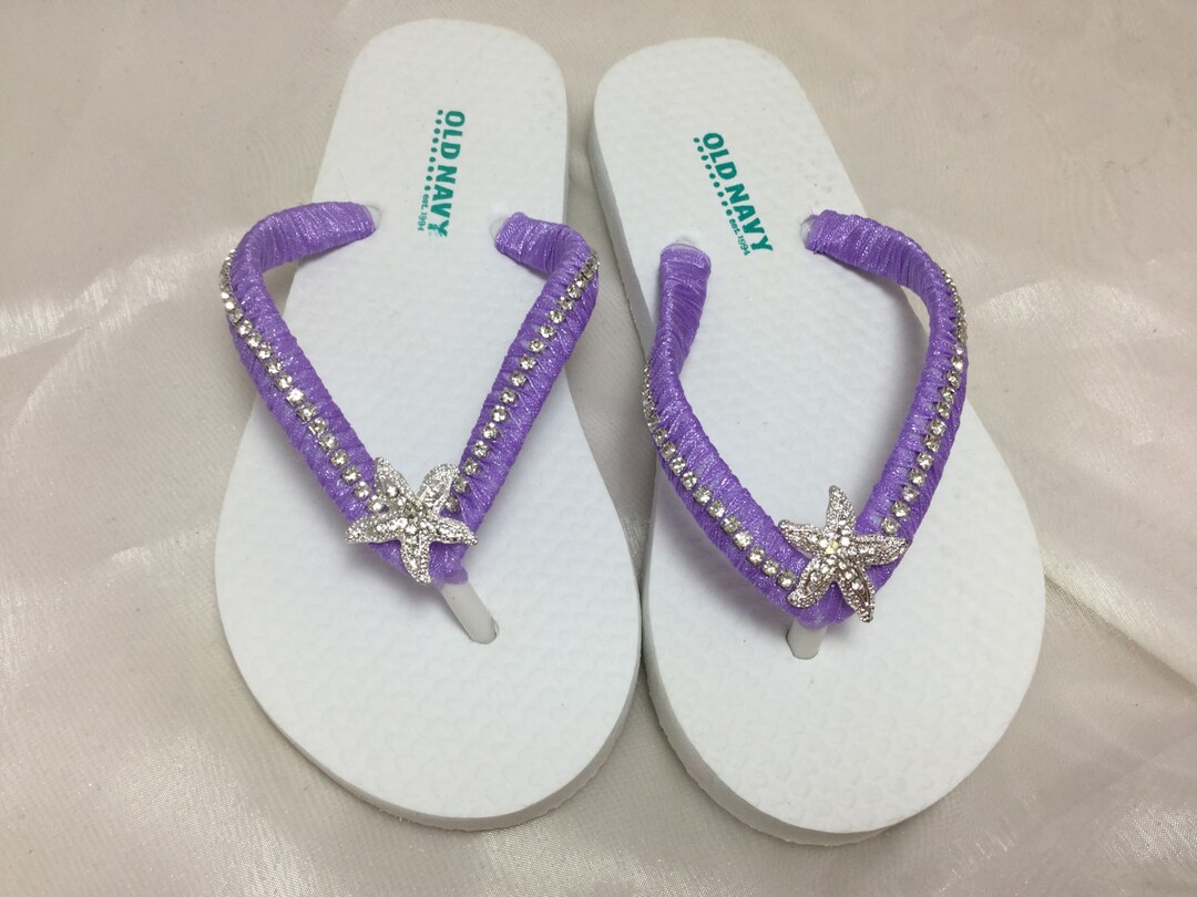 Flower Girl Lavender Flip Flops, Rhinestone Starfish, Beach Wedding - Etsy