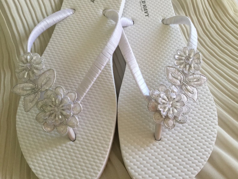 White Bridal Lace Flip Flops, Bridal Sandals, Braidsmaid Flip Flops ...