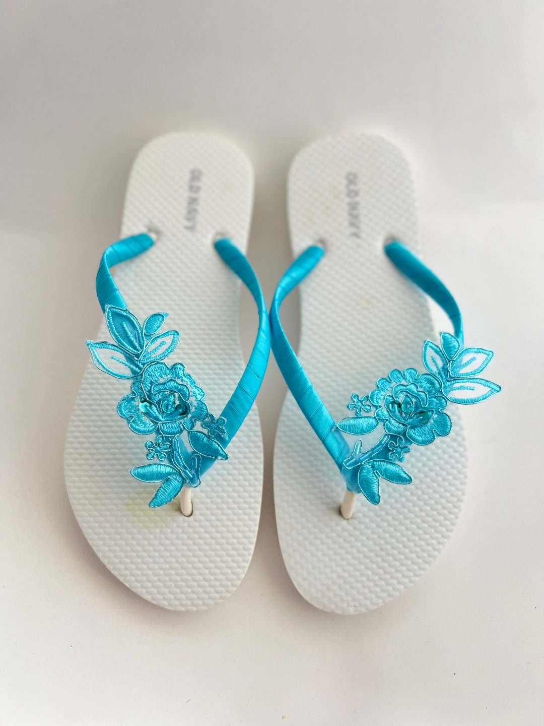 Turquoise Wedding Flip Flops, Turquoise Bridal Sandals, Braidsmaid Flip ...